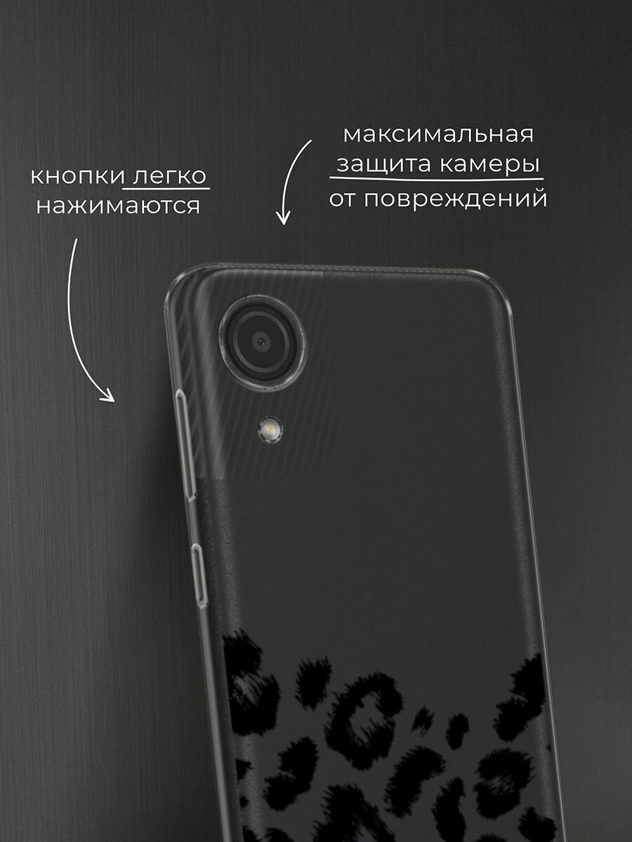 Чехол на Samsung Galaxy A03 Core / Самсунг Галакси А03 Core с принтом "Окрас леопарда фон черный", прозрачный — фото 1