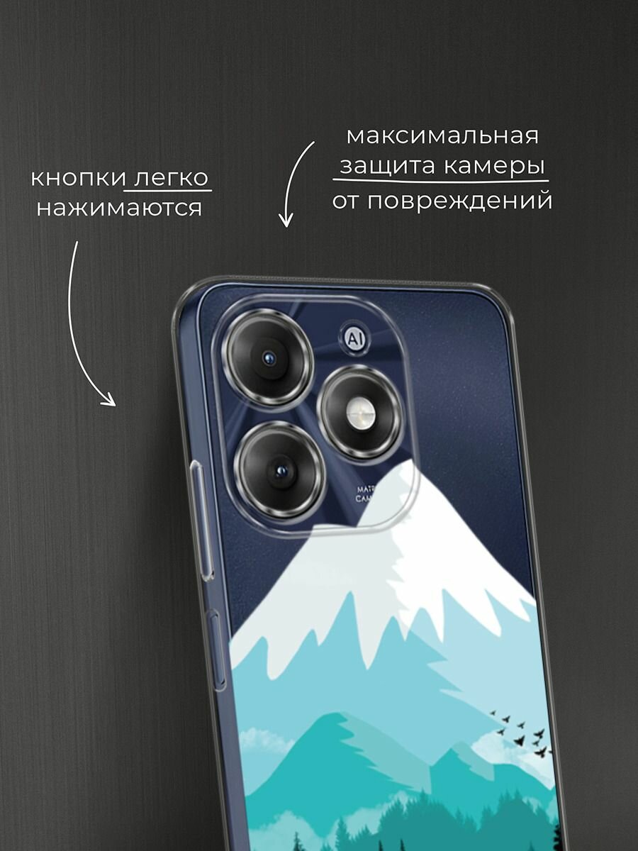 Чехол на Itel A70 / Ител А70 с принтом "Синяя снежная гора", прозрачный — фото 1