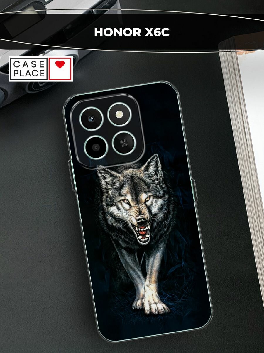 Чехол на Honor X6c / Хонор X6c с принтом "Злобный волк из ночи"