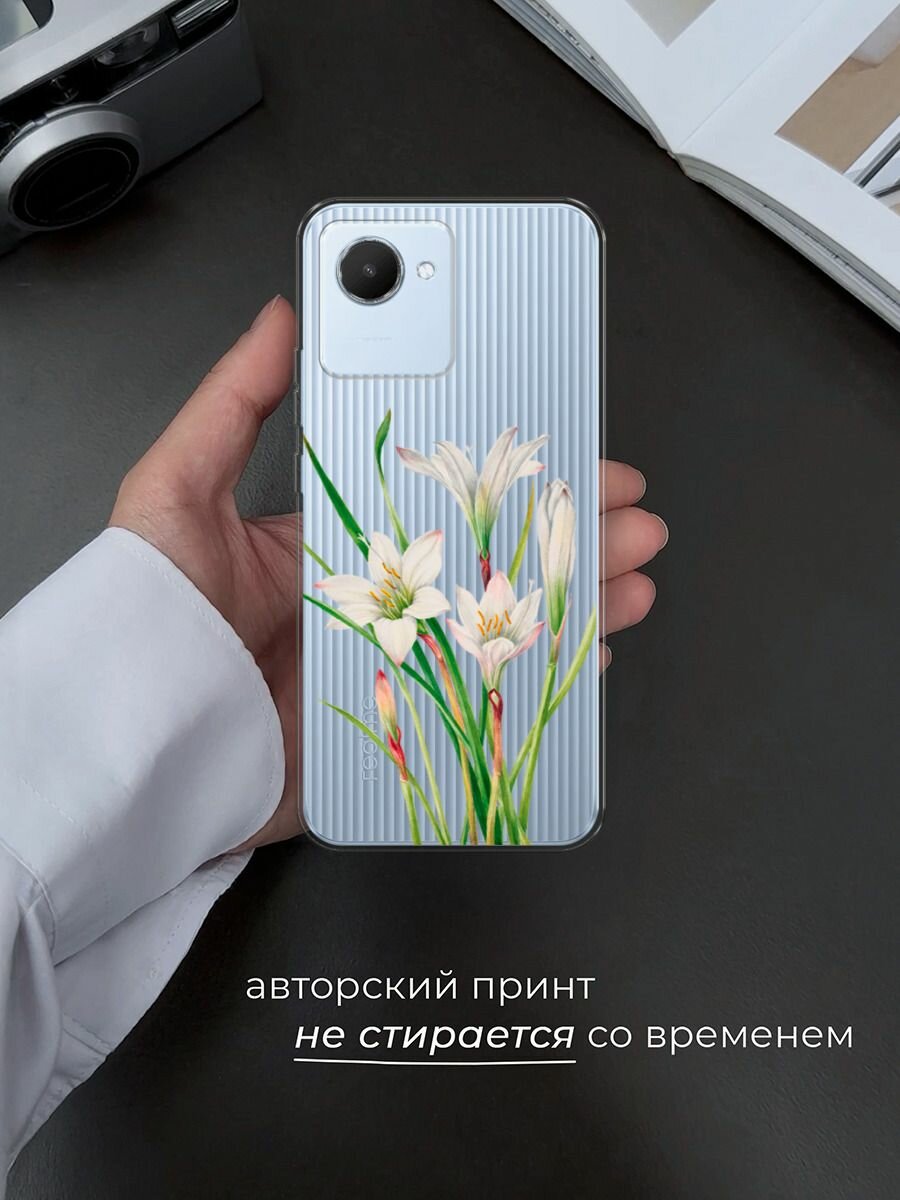 Чехол на Realme C30 / Реалми C30 с принтом "White lily", прозрачный — фото 1