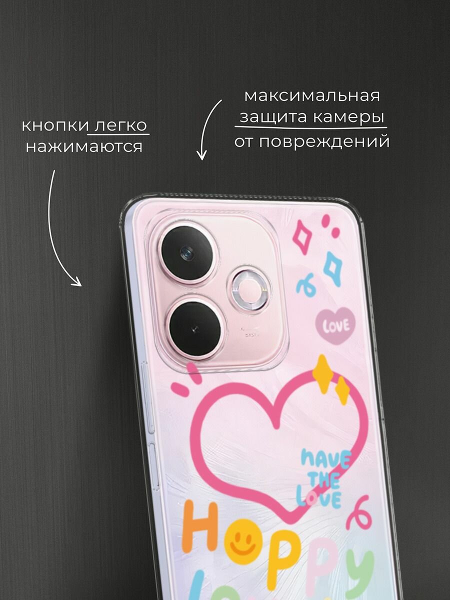 Чехол на Oppo A5 Pro / Оппо А5 Про с принтом "Happy lovely", прозрачный — фото 1