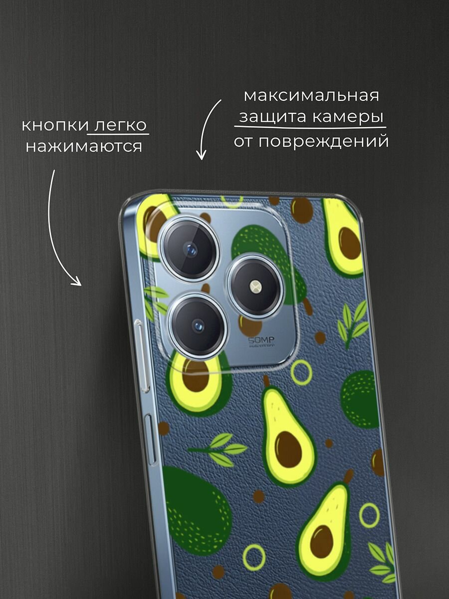 Чехол на Realme C63 / Реалми С63 с принтом "Авокадо паттерн", прозрачный — фото 1
