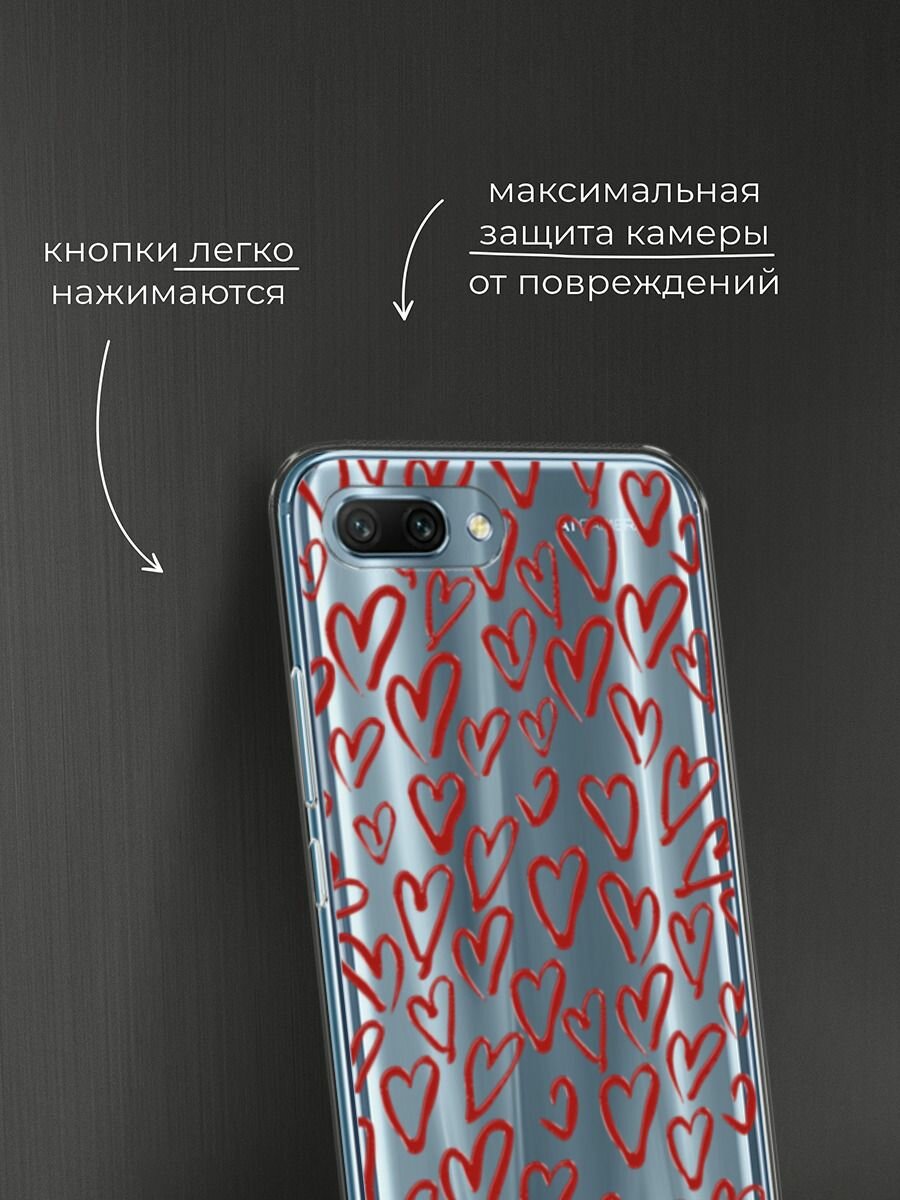 Чехол на Honor 10 / Хонор 10 с принтом "Легкие бордовые сердечки" — фото 1