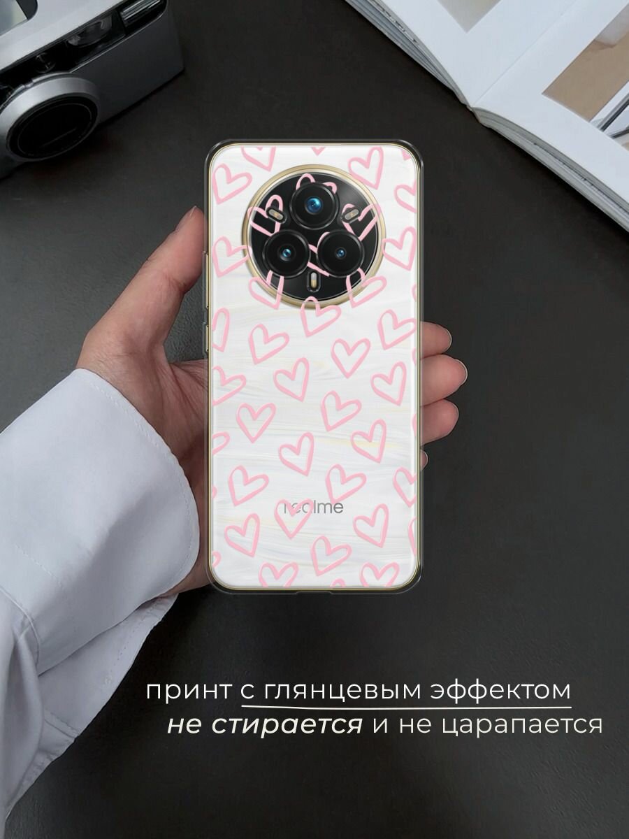 Чехол на Realme 14 Pro+ / Реалми 14 Про+ с принтом "Сердца паттерн" — фото 1