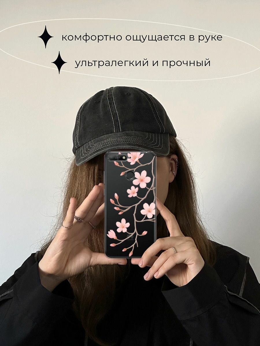Чехол на Хонор 7С/7А Про/Хуавей Y6 Prime 2018 с принтом "Веточка распускающейся сакуры 2" — фото 1