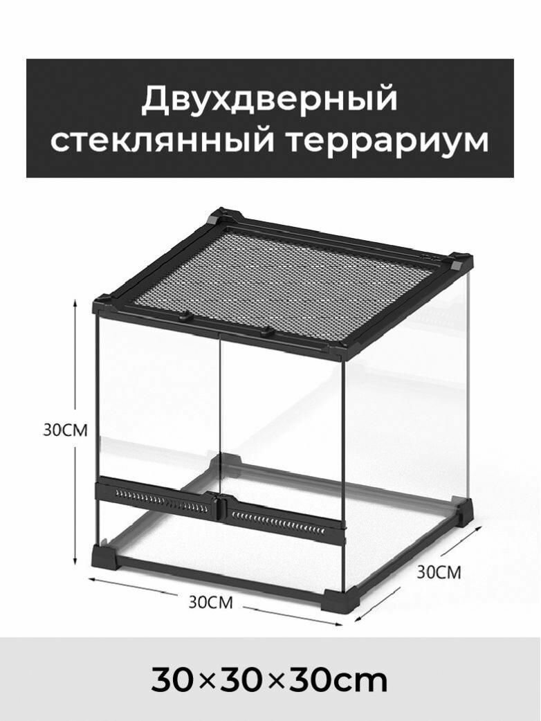 Террариум для рептилий 30х30х30 см, кологичный декорированный аквариум, для ящериц, жаб и черепах, Террариум из закаленного стекла