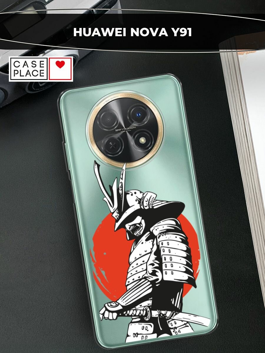 Чехол на Huawei Nova Y91 / Хуавей Нова Y91 с принтом "Самурай с катаной", прозрачный