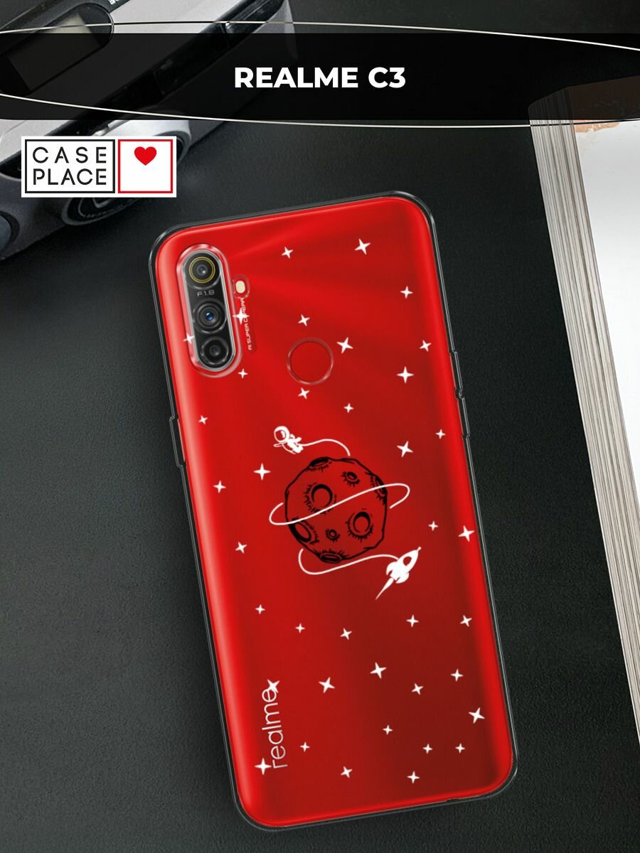 Чехол на Realme C3 / Реалми C3 с принтом "Полет вокруг луны", прозрачный