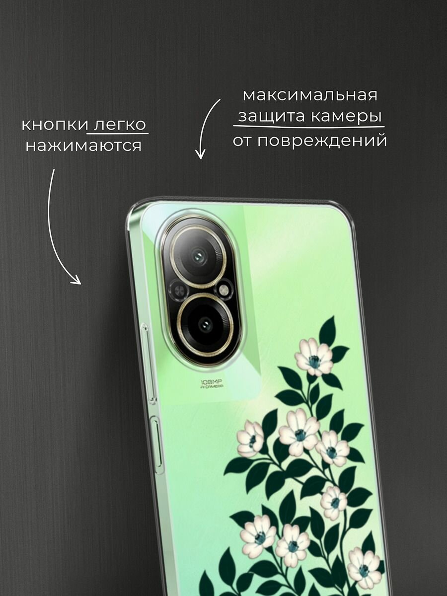 Чехол на Realme C67 4G / Реалми C67 4G с принтом "Цветы с черными листьями" — фото 1