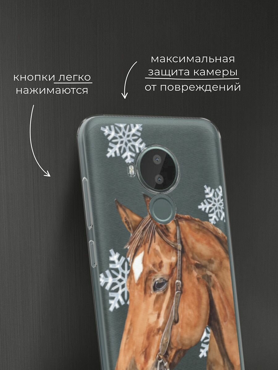 Чехол на Nokia C30 / Нокия C30 с принтом "Конь и снежинки" — фото 1