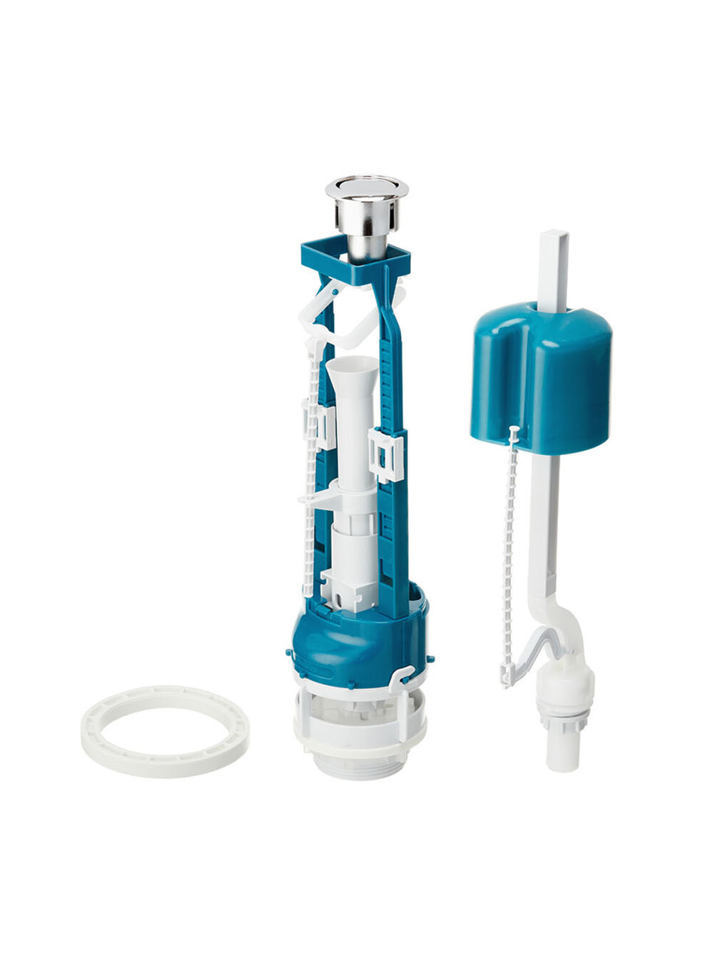 Арматура для унитаза нижний подвод 1/2 кнопка пластик хром (И-СБ1-НпрНРФ-А-В Р)