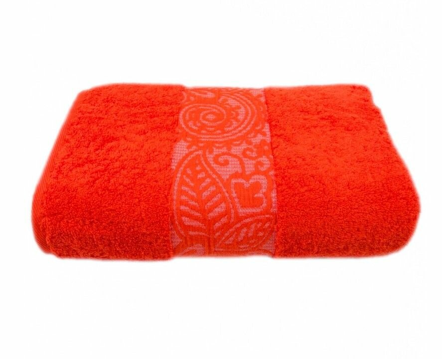 Полотенце махровое для рук и лица, для сауны, для ванны, для бассейна в подарок на День рождения, на Новый год, на Юбилей Осенняя вязь Киноварь Красный 50*90 см 600 г/м2