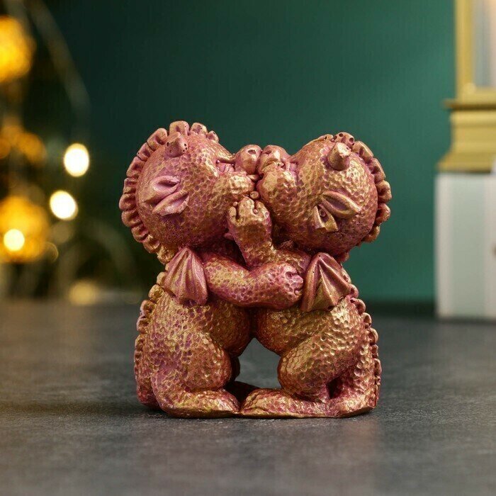 !09 Набор из 2-х дракончиков - Фигура "Дракончики целуются" бордовая с позолотой, 8х8х5см
