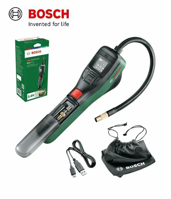 Насос автомобильный электрический BOSCH EasyPump, Автомобильный компрессор для накачки шин, насос беспроводной для мотоциклов, машин, камер мячей, электронасос для надувной кровати