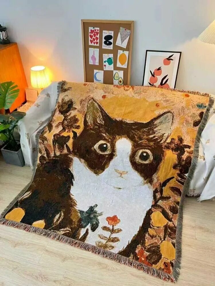 House of Wishes Плед вязаный, пэчворк Декоративное одеяло для рисования маслом в стиле ретро , Лавсан, Хлопок, 160 см х 130 см