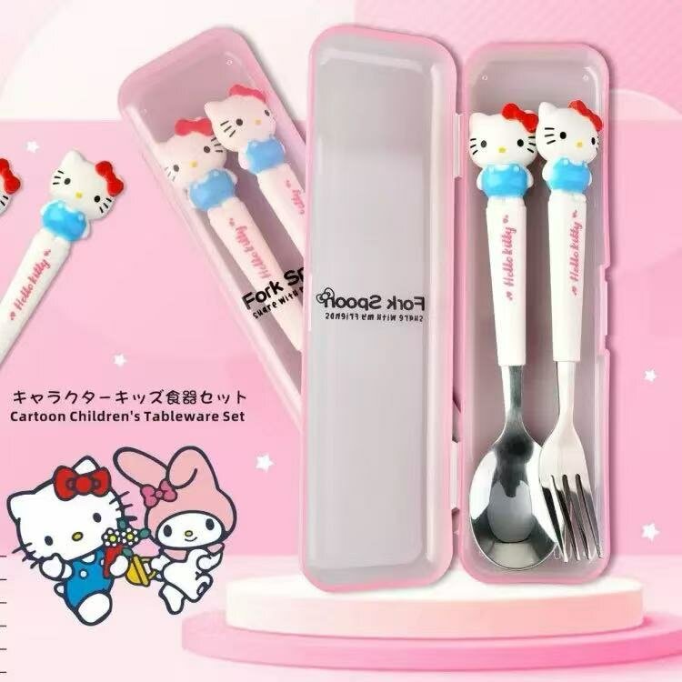 Детская посуда, посуда Sanrio Hello Kitty Melody Kuromi с силиконовой ручкой