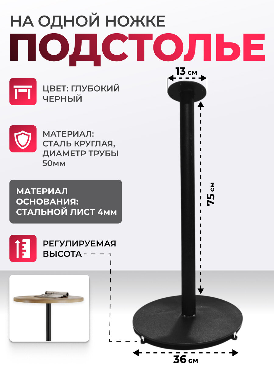 Подстолье для стола лофт черное / металлические ножки ( опора ) для стола высота 75 см