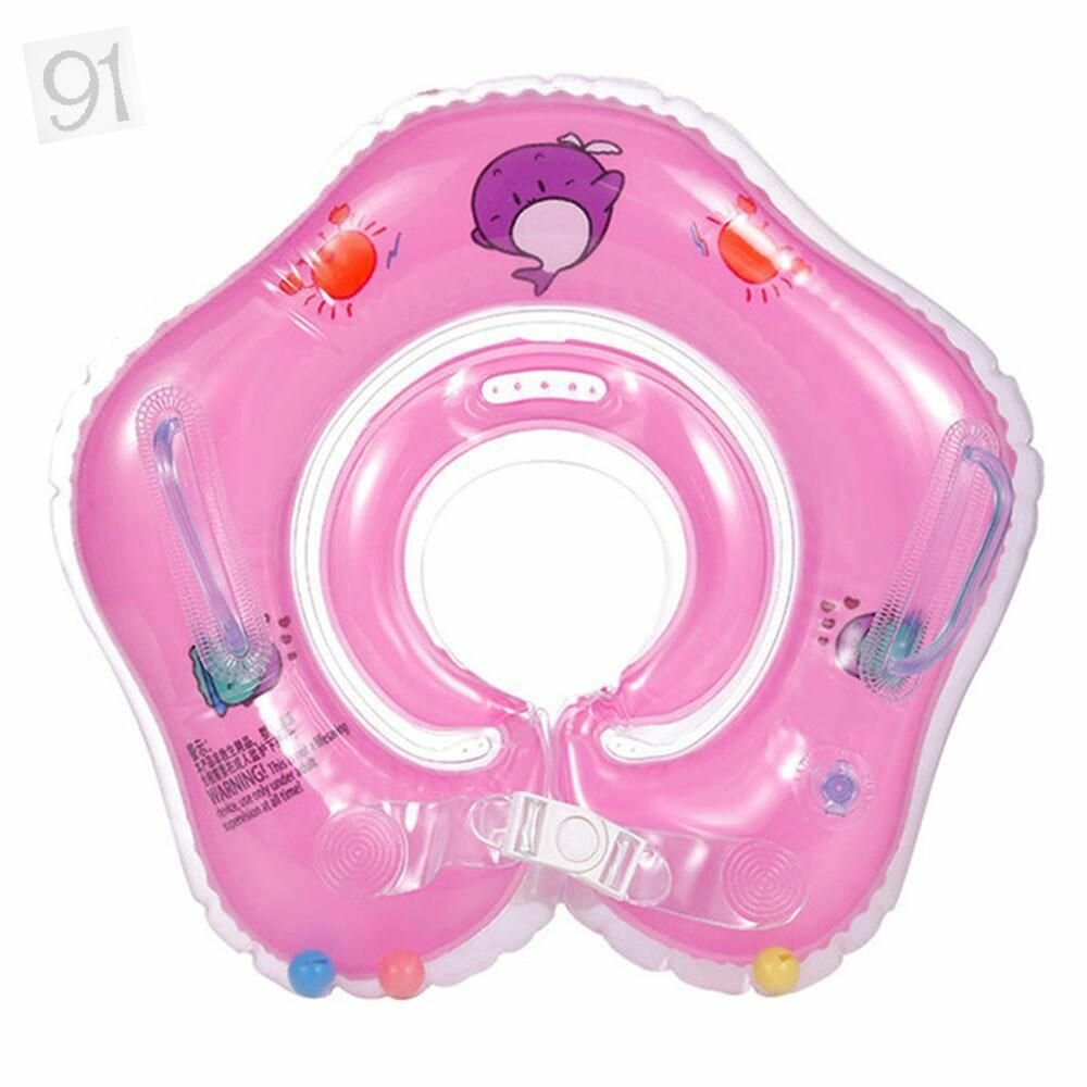 Надувной круг на шею для купания и плавания детей 0+ в ванне и бассейне / Детский плавательный круг на голову для новорожденных младенцев малышей с рождения и маленьких детей розовый