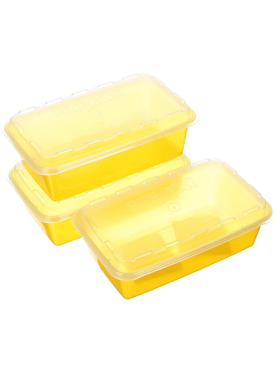Контейнер пищевой пластик, 1 л, 9.5 см, 3 шт, лимон, прямоугольный, Berossi, Zip, ИК 17455000