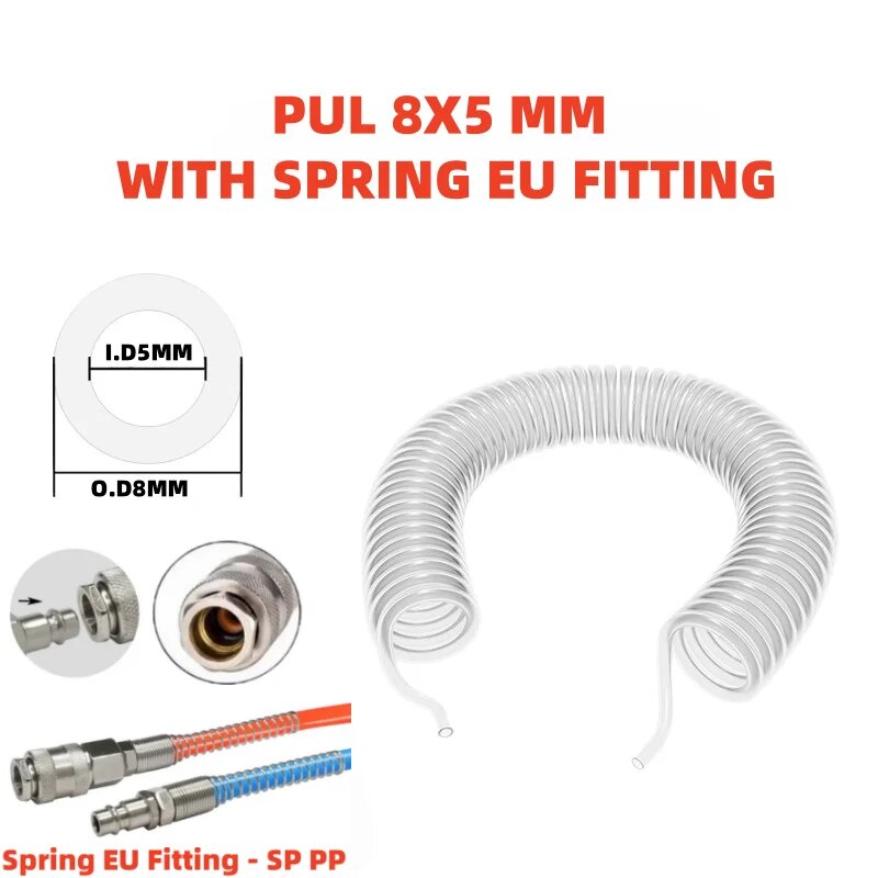 HEBAI Трубы для компрессора 6м 9м 12м 9M-SPRING EU FITTING, 8X5MM Transparent