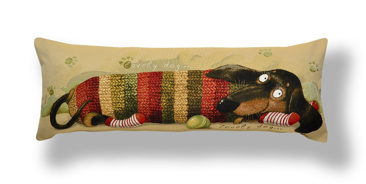 Подушка Декоративная Гобеленовая 32х85 "Баловни Такса полоска", чехол съемный