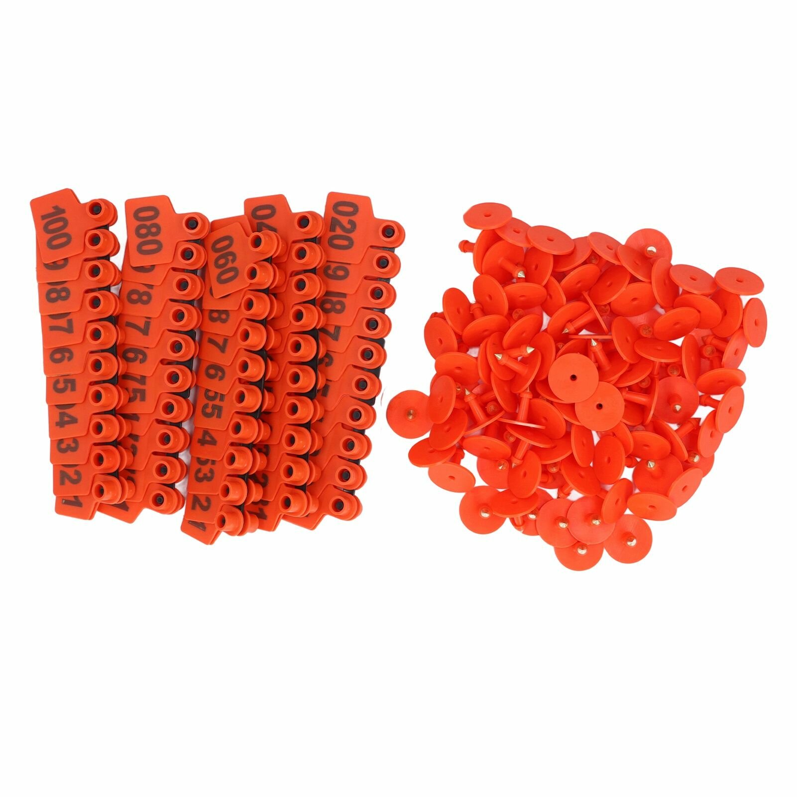 100 шт. ушных бирок для крупного рогатого скота с номерами 001 100, ушные бирки для крупного рогатого скота для коров, телят, свиней, коз, идентификационные серьги-бирки оранжевого цвета