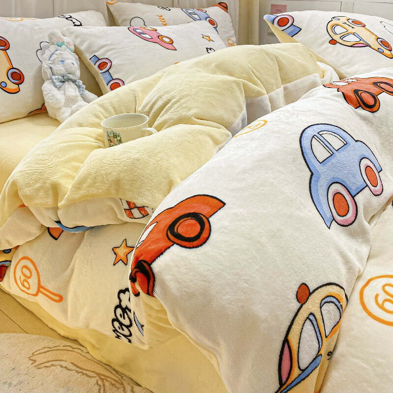 Комплект постельного белья из зимнего молочного флиса (4 предмета), простыня из утолщенного кораллового флиса, пододеяльник, комплект постельного белья из 3 предметов из двухстороннего флиса с бортиками,220*240cm