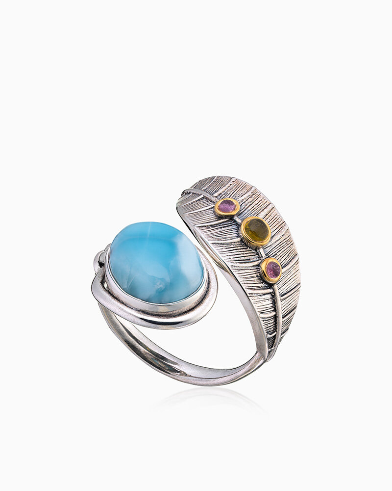 Кольцо, серебро, 925 проба, ларимар