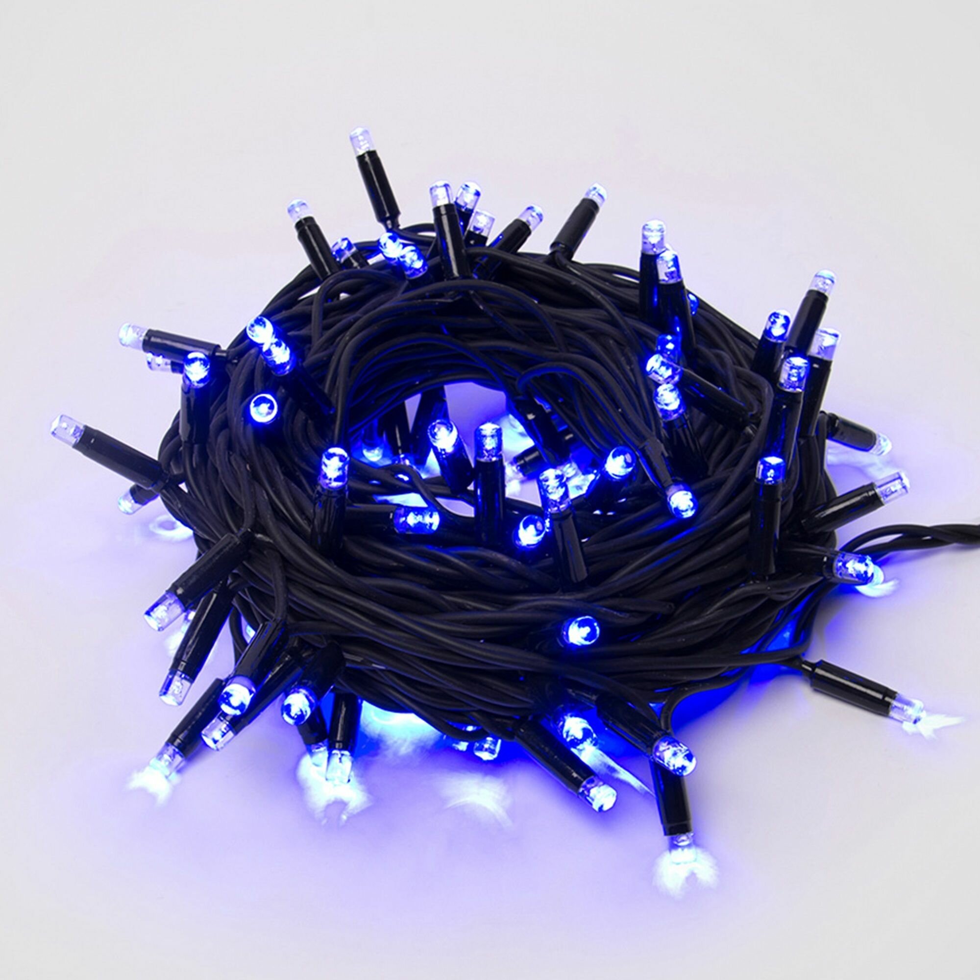 Уличная Гирлянда Черная LED Нить 10м 120LED Синий свет Каучук IP67