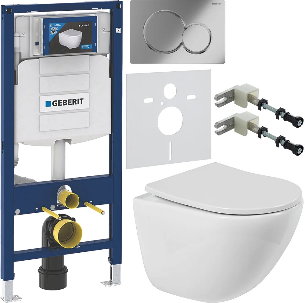Комплект 6 в 1 Унитаз подвесной BelBagno Amanda BB051CHR безободковый / Сиденье BB2031SC с микролифтом, петли хром / Инсталляция Geberit Duofix UP 320 111.300.00.5 (111.950.00.6), Кнопка Sigma 01 115