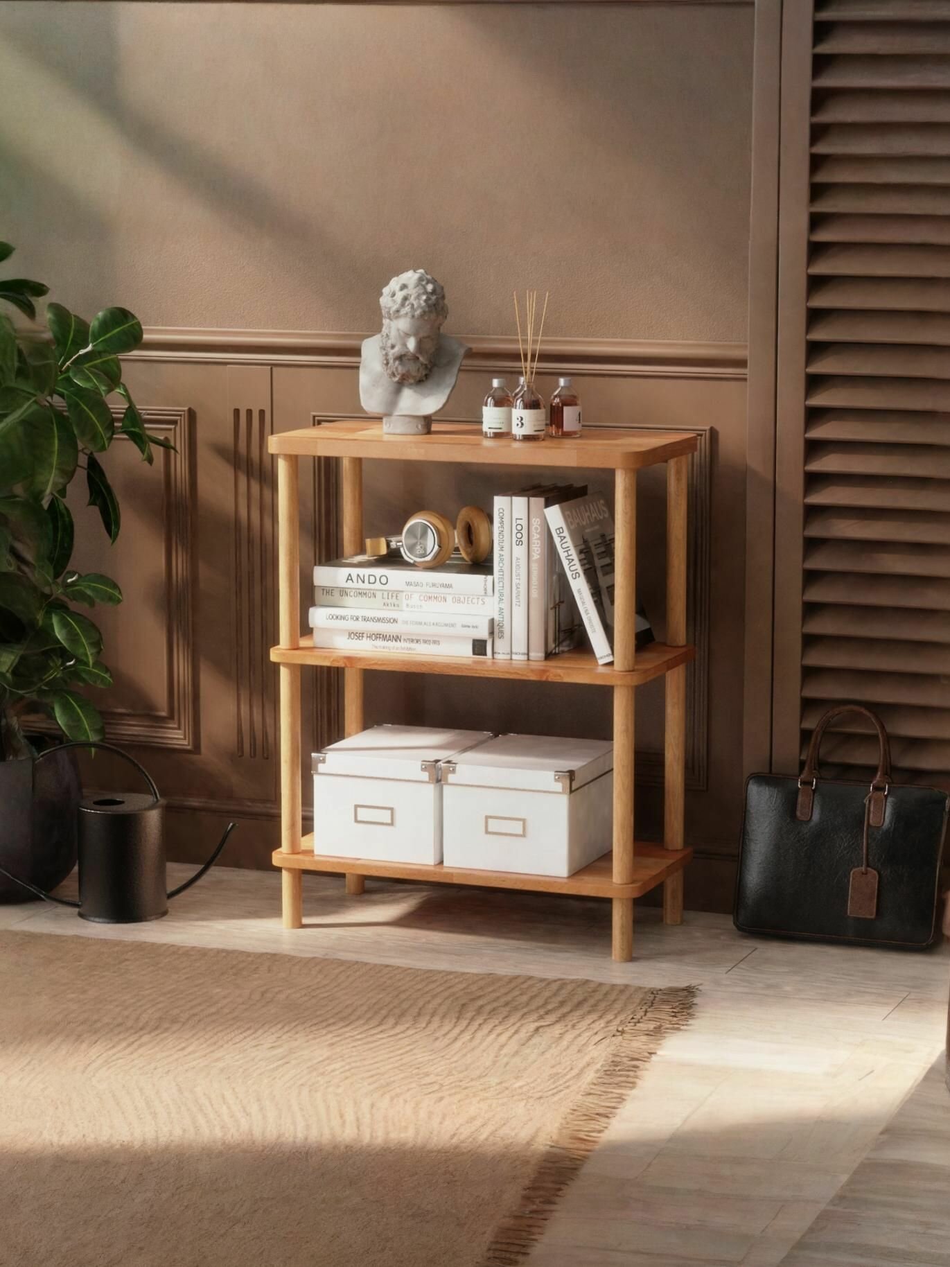 Стеллаж минималистичный, из массива сосны, 3 полки, 60×25×75 см