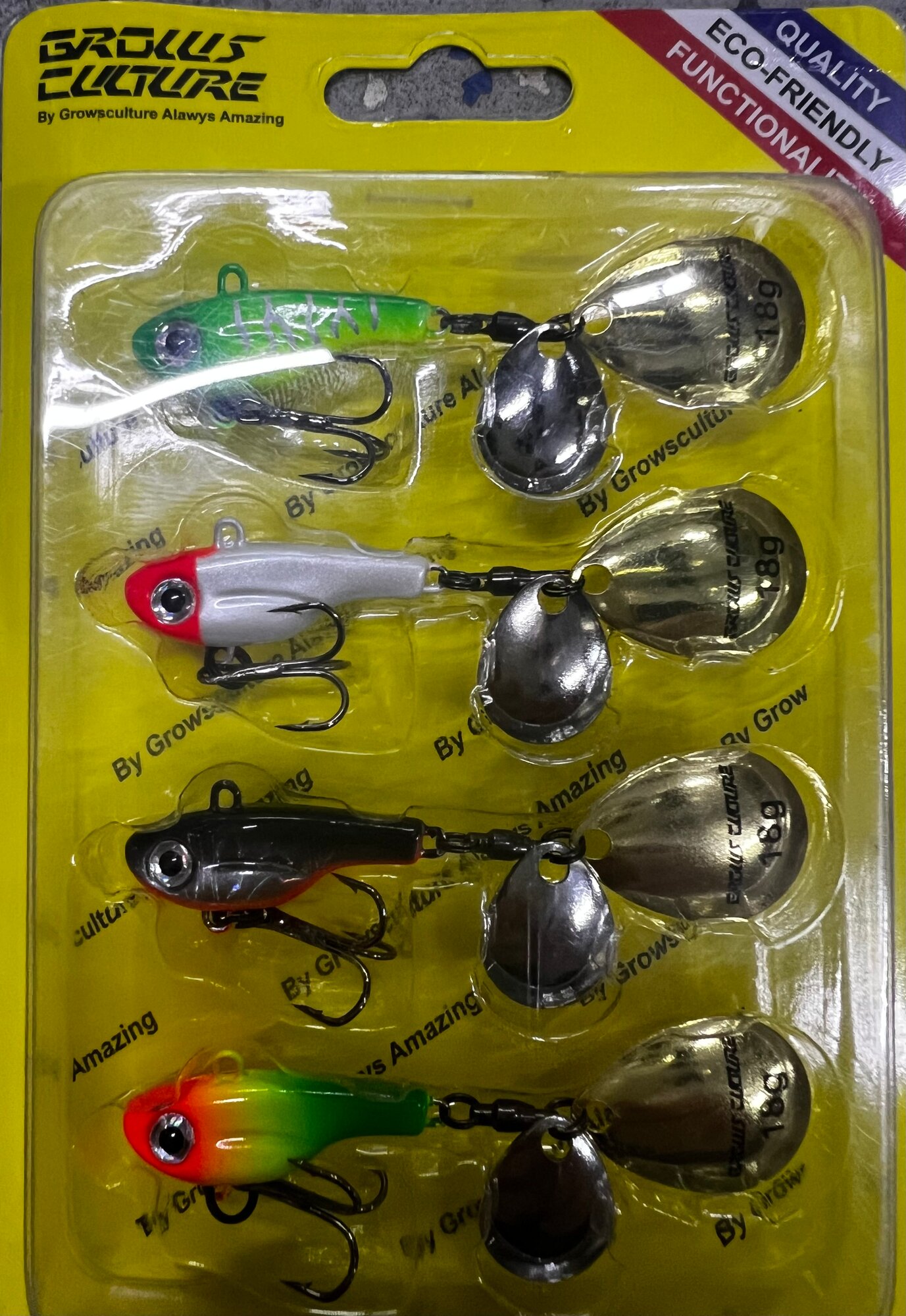 Тейл-спиннеры Grows Culture набор из 4 шт. 18 гр. #3 Приманка снасть для спиннинга. Подарочный набор мужчине подарок.