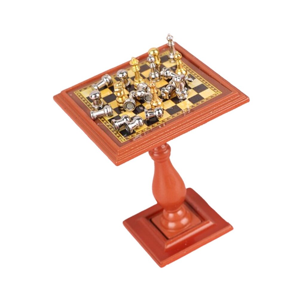Магнитный шахматный столик Для Кукольного Домика 1:12-Шахматный столик