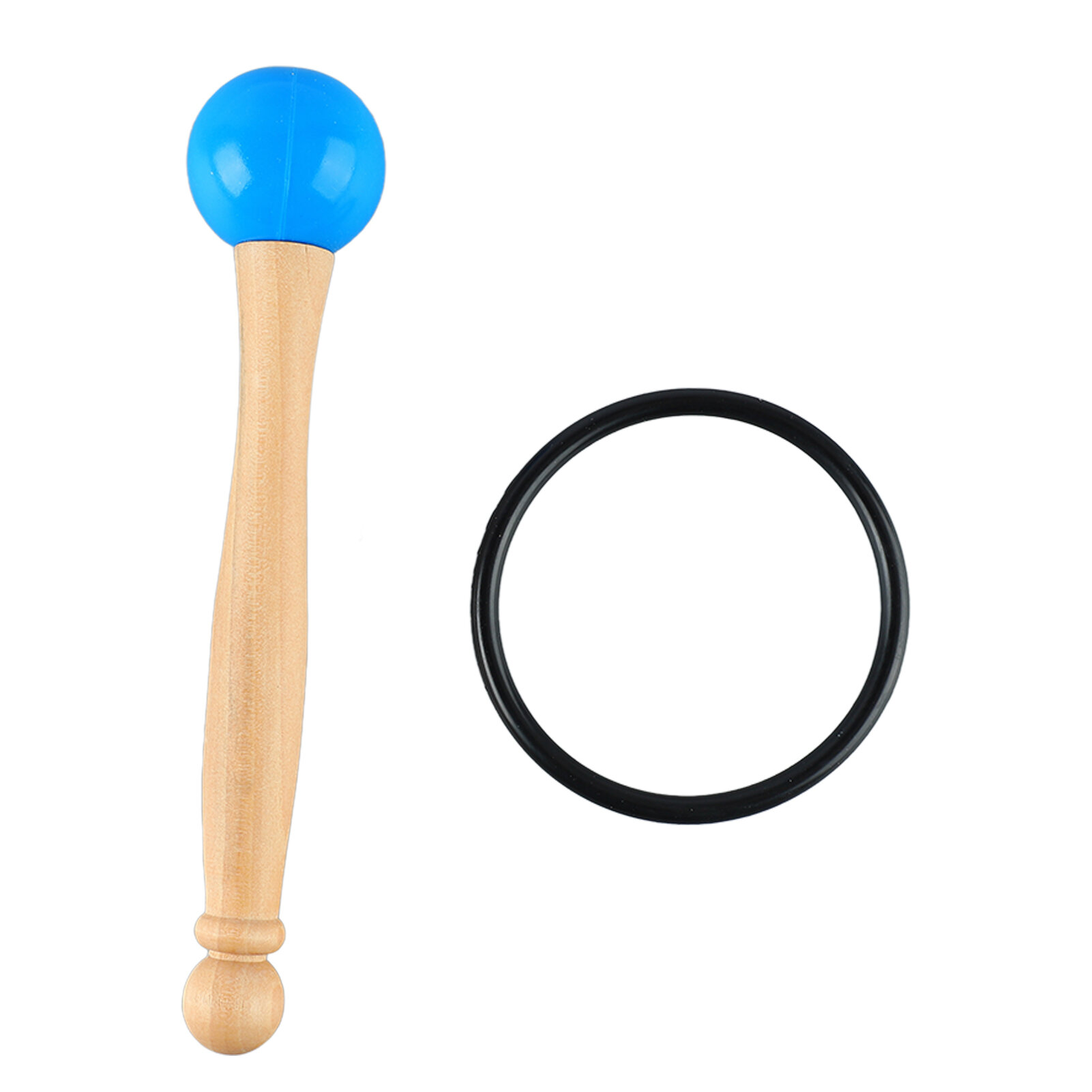 Молоточек для поющих чаш с деревянной ручкой и резиновой головкой, прозрачный, с красивым звуком, ударная палочка с кольцом, синий.