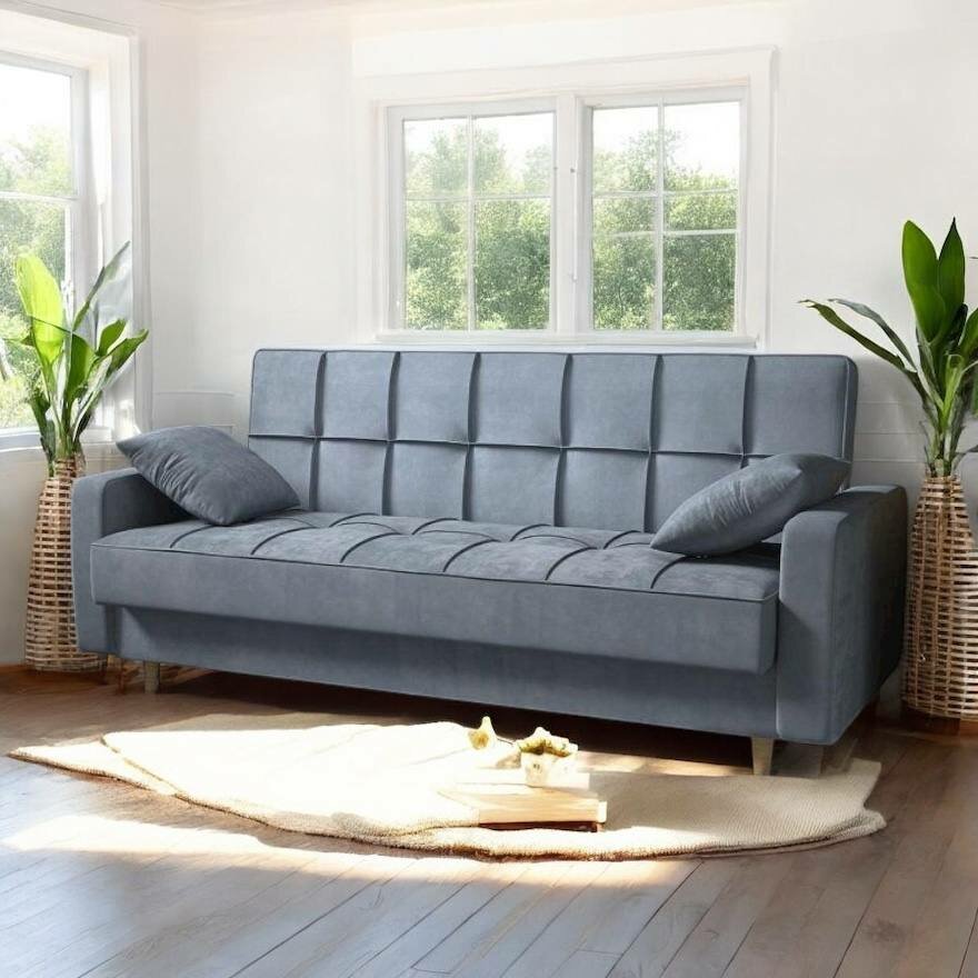 Диван-книжка Liverpool, Независимый пружинный блок, Велюр антивандальный, Для Дома, Ящик для белья, Серо-голубой