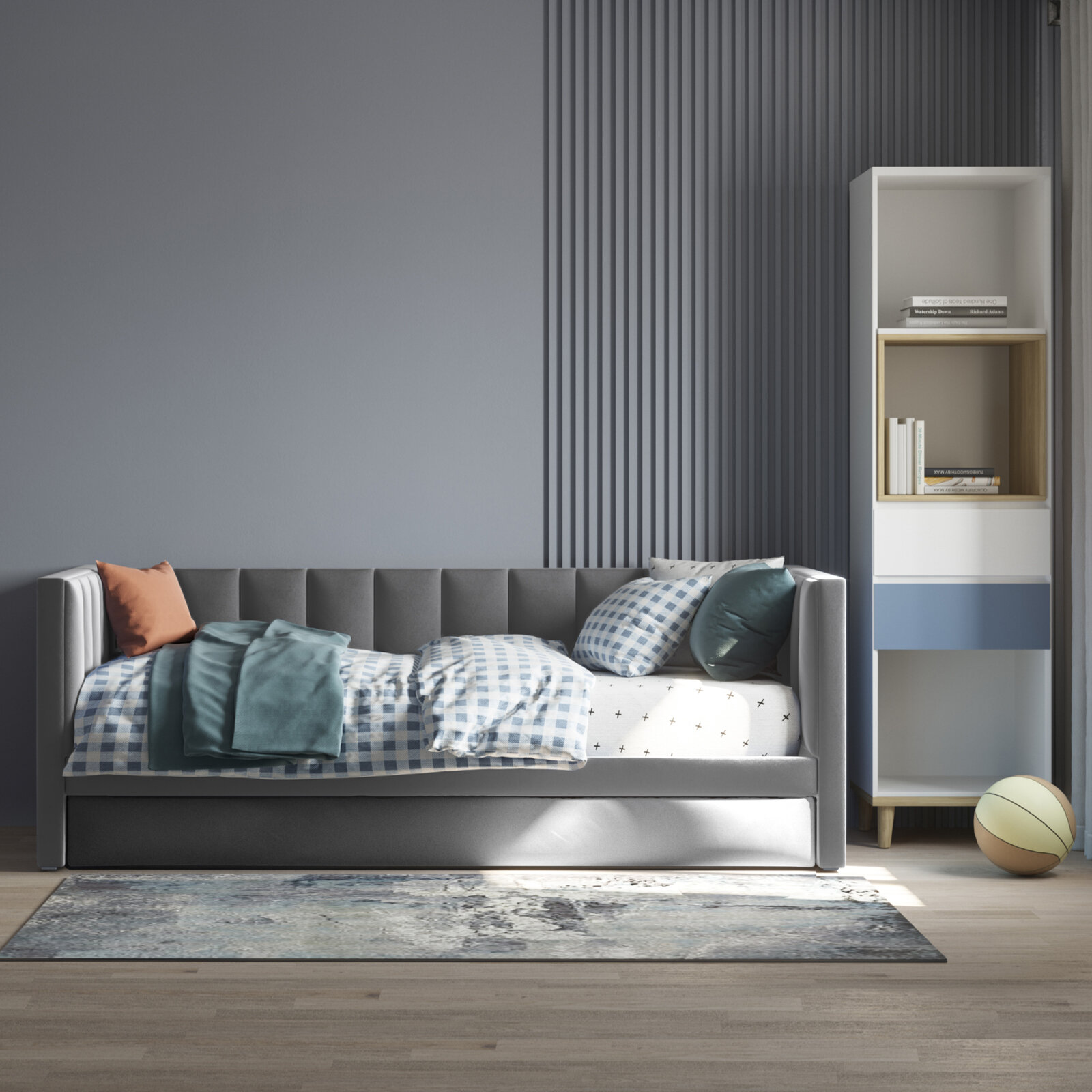 Futuka Kids Диван-кровать Crecker Newtone 021 с ящиком для белья (дополнительным спальным местом), цвет серый,160x80 см.