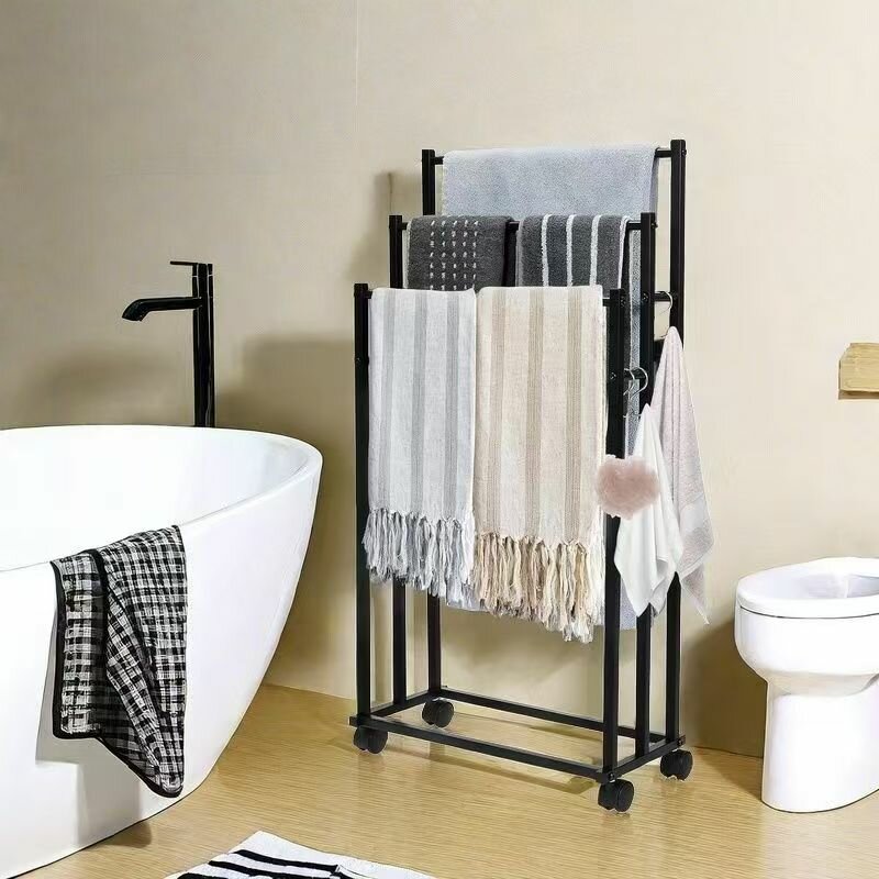 Mебель для ванны, С колесами, Держатель для полотенец，металл，3 этажа，Без пробивки，мебель для ванны，подставка для ванной
