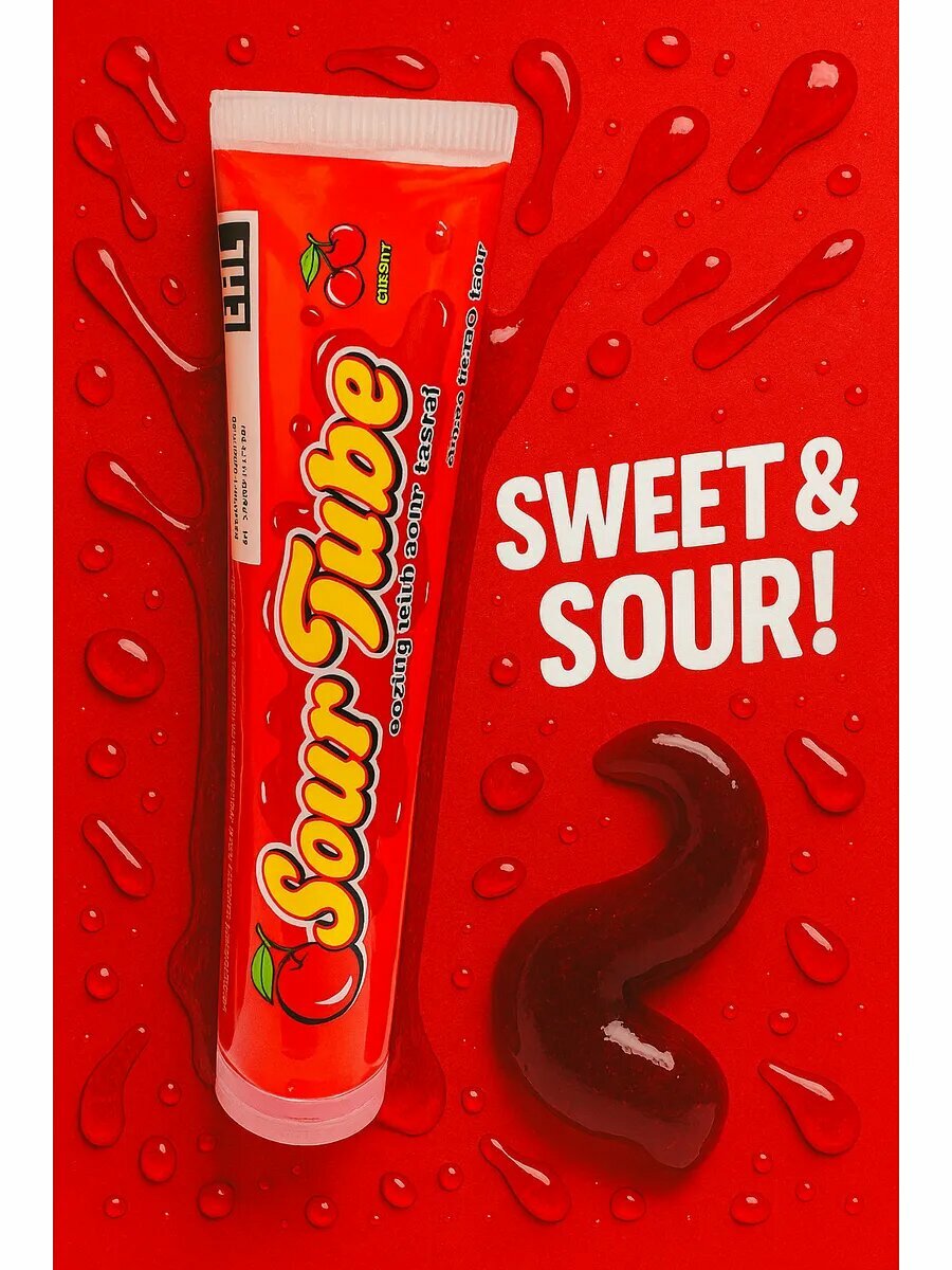Жидкая карамель кислая конфета Sour Tube со вкусом вишни 1шт