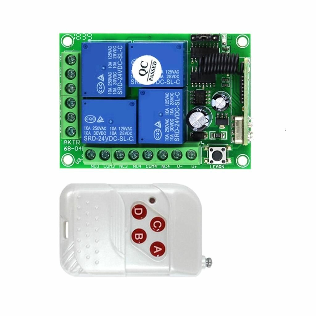 12V 24V 4-канальный беспроводной пульт ДУ для света и замков 433МГц, 24V - 1 пульт дистанционного управления