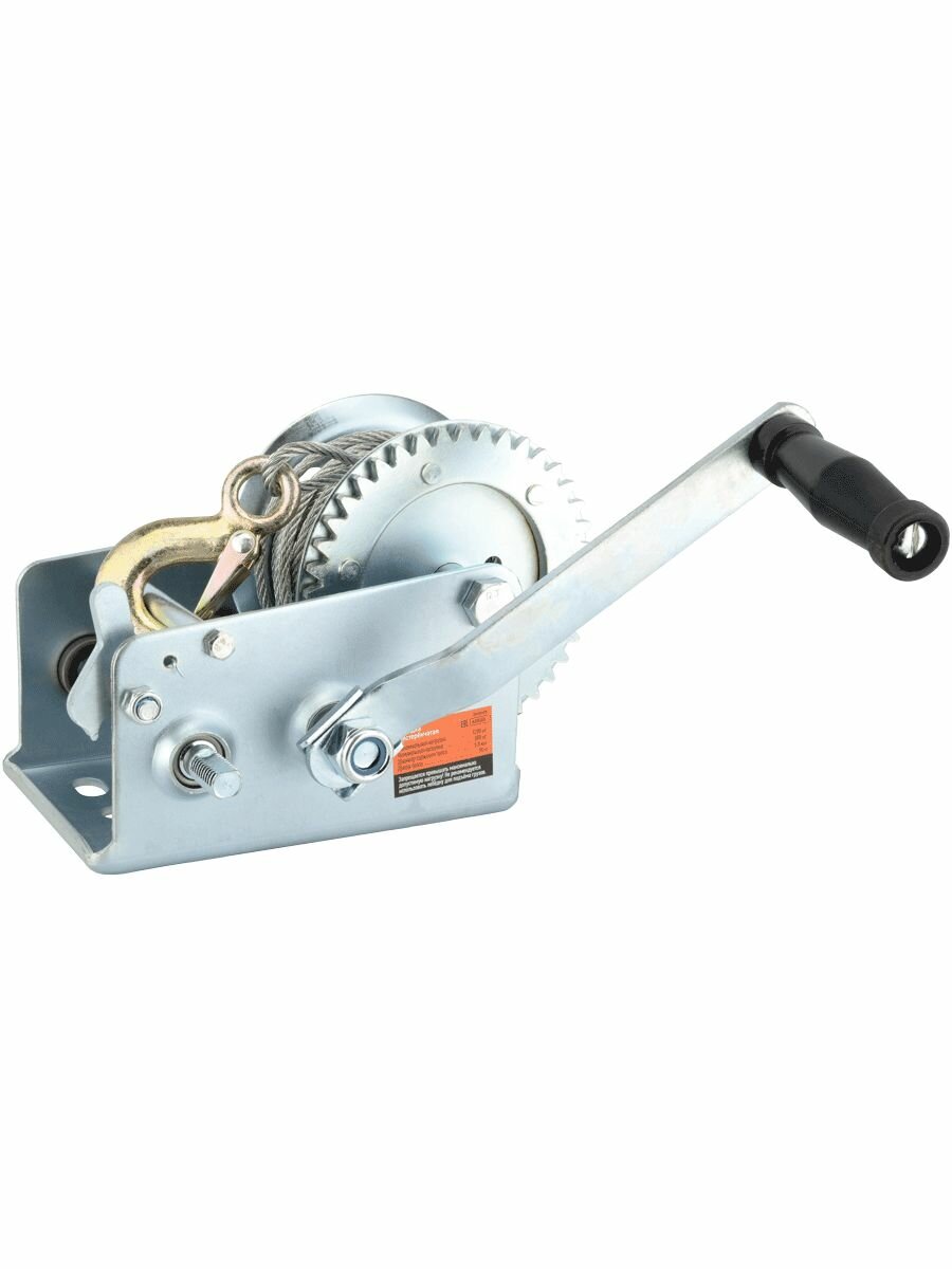 Лебедка шестеренчатая 1200 кгс, стальной трос 10 м, АвтоDело (43620)