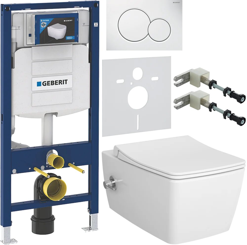 Комплект 6 в 1 Унитаз подвесной VitrA Metropole 7672B003-1684 с функцией биде / Сиденье 122-003-009 с микролифтом, белая / Инсталляция Geberit Duofix UP 320 111.300.00.5 (111.950.00.6), Кнопка Sigma