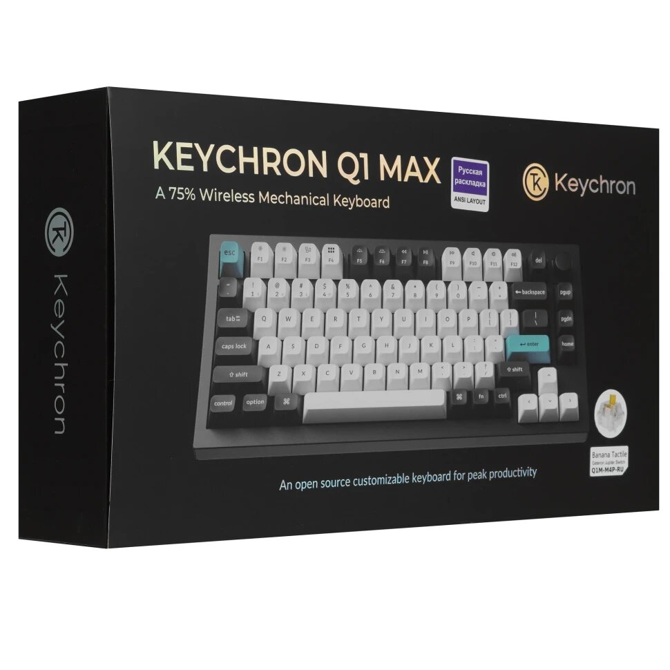 Клавиатура проводная + беспроводная Keychron Q1 Max, черный, белый, синий
