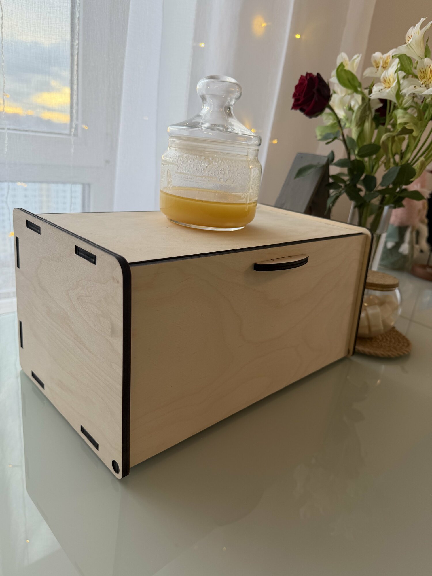 Хлебница ЭКО, деревянная с крышкой, 36x20,5x17 см, цвет светло-бежевый