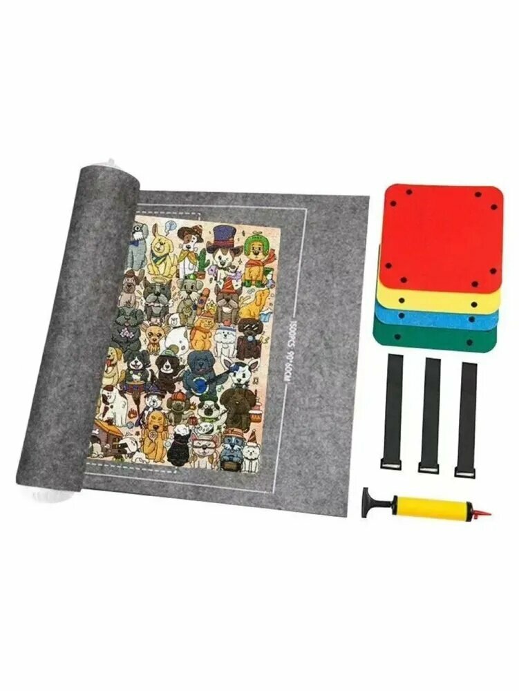 Коврик для сборки пазлов, нескользящий, с валиком, эластичными лентами и сортировочными лотками