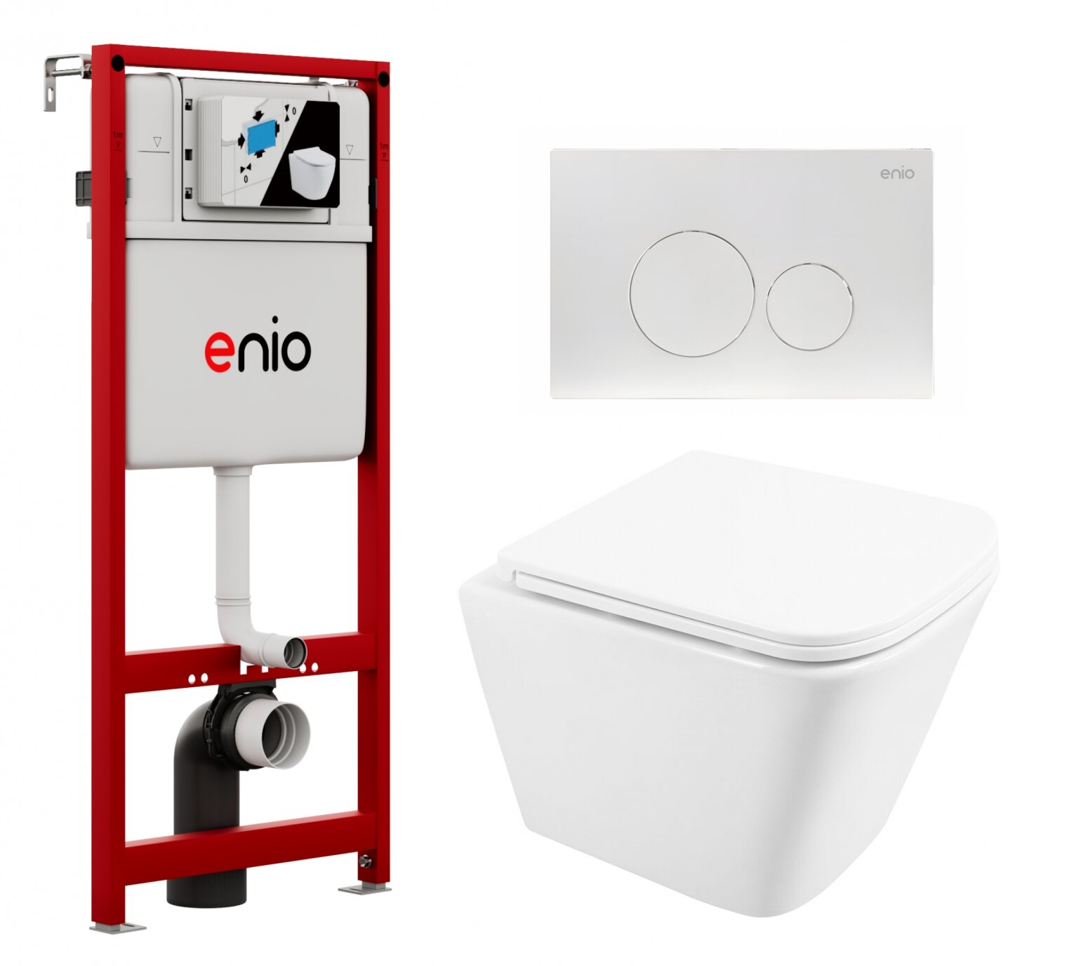Комплект 3 в 1 инсталляция Enio Profi EN7050050 + Унитаз подвесной BelBagno Due BB3103CHR/SC + кнопка белая матовая Sfera