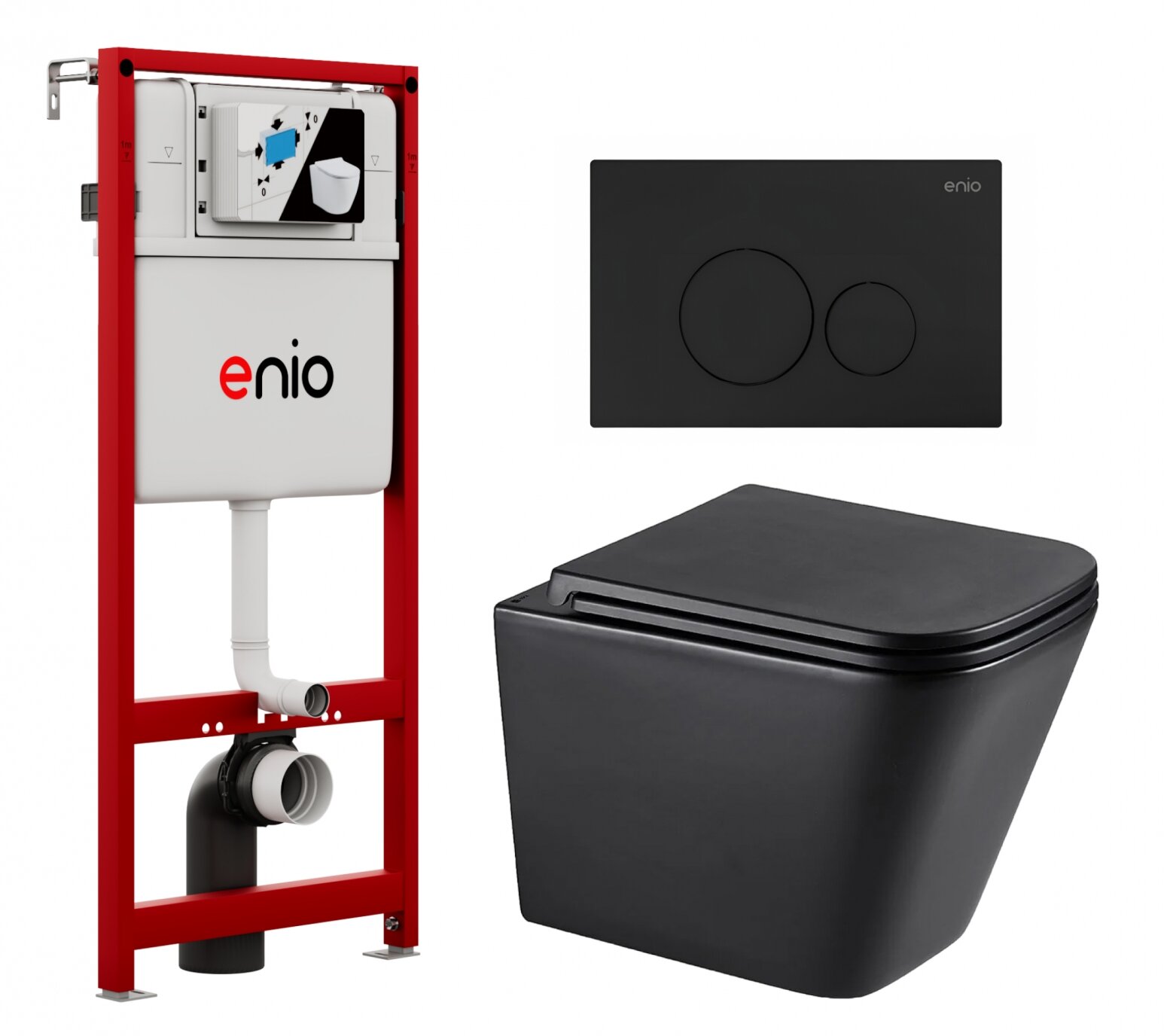 Комплект 3 в 1 инсталляция Enio Profi EN7050050 + Унитаз подвесной Lemark Florex 9612002 + кнопка чёрная матовая Sfera
