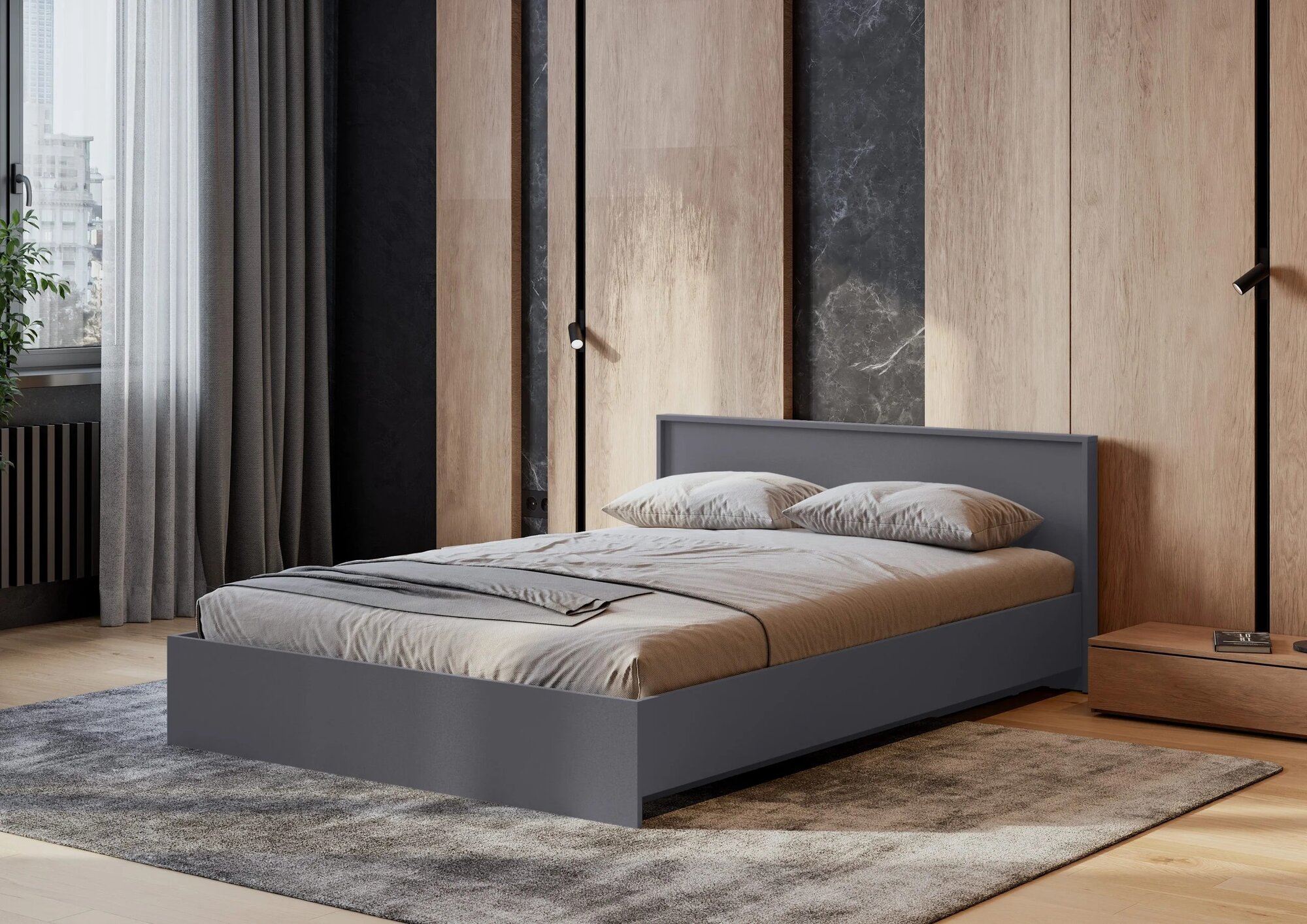 Кровать Берген КР-140х200 с основанием из ДСП (ЛДСП, Серый графит, Интерьер-Центр)