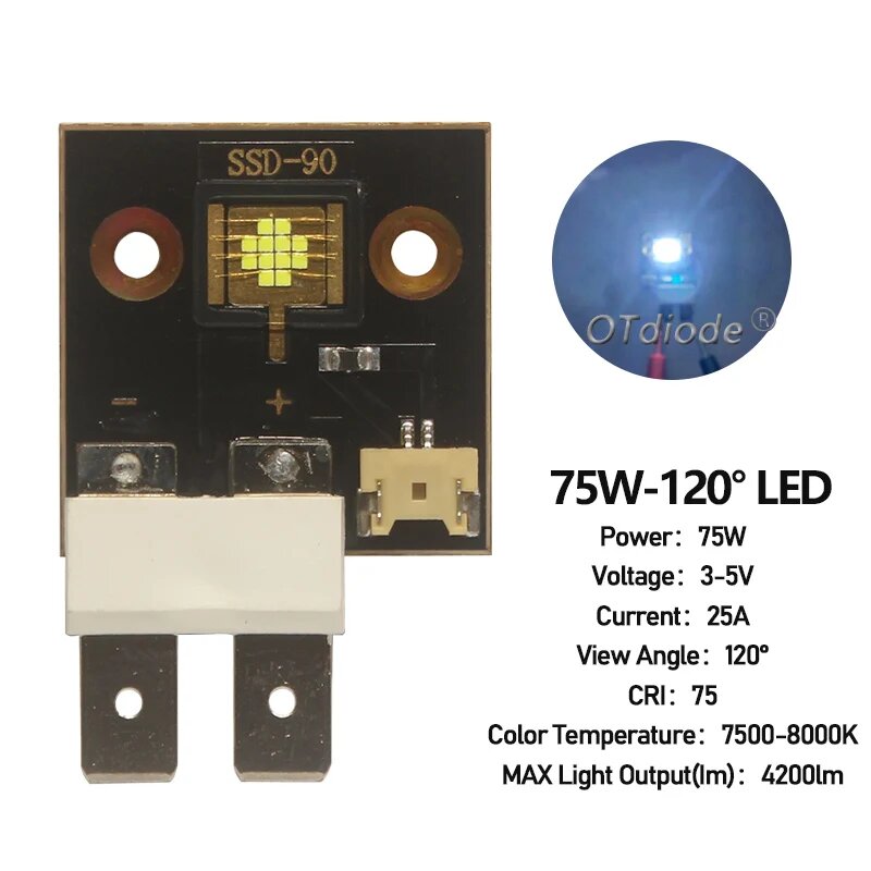 OTdiode 75W 120° LED, CRI: 75, 7500-8000K