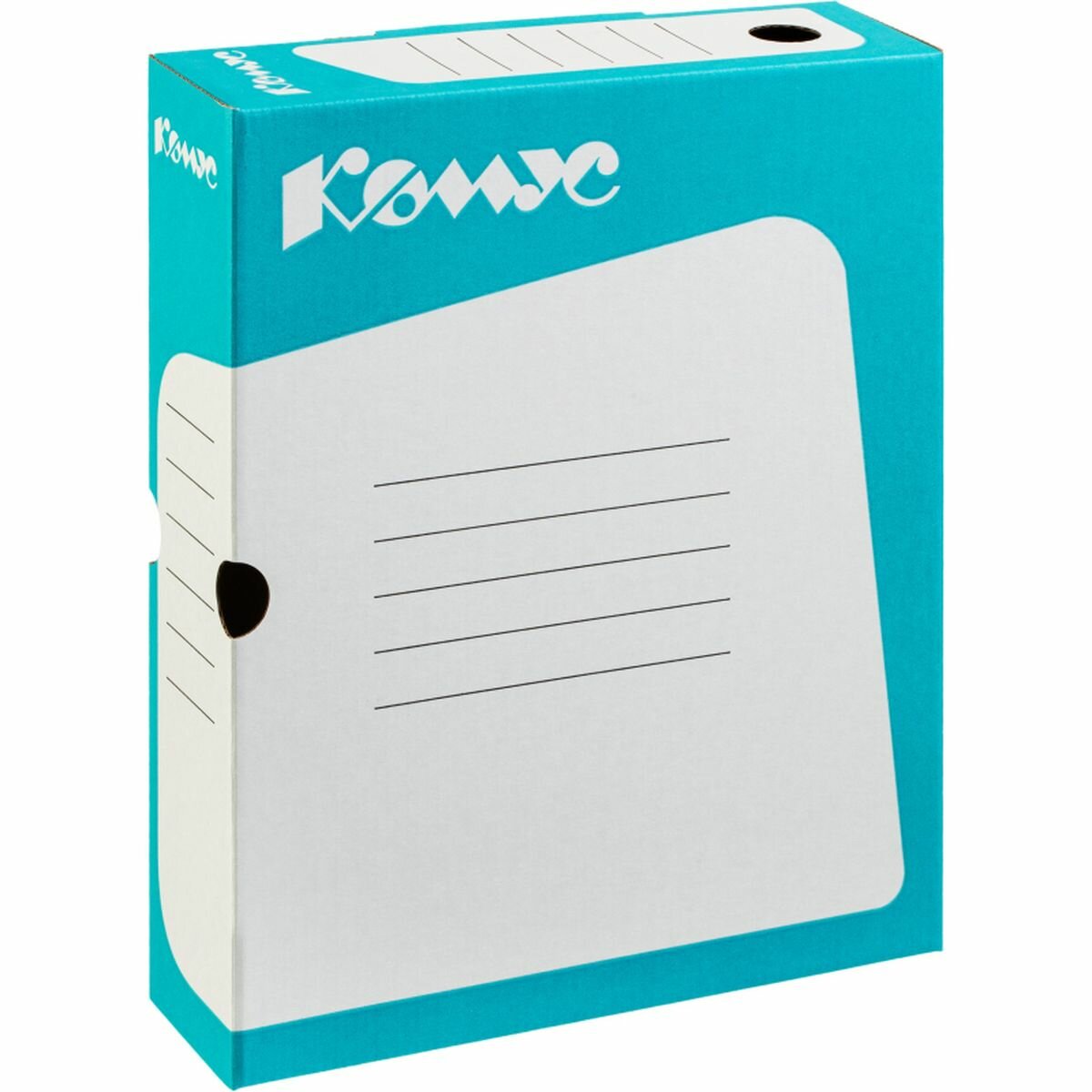 Короб архивный Комус (75мм, микрогофрокартон, выруб. замок) бирюзовый (2233663)