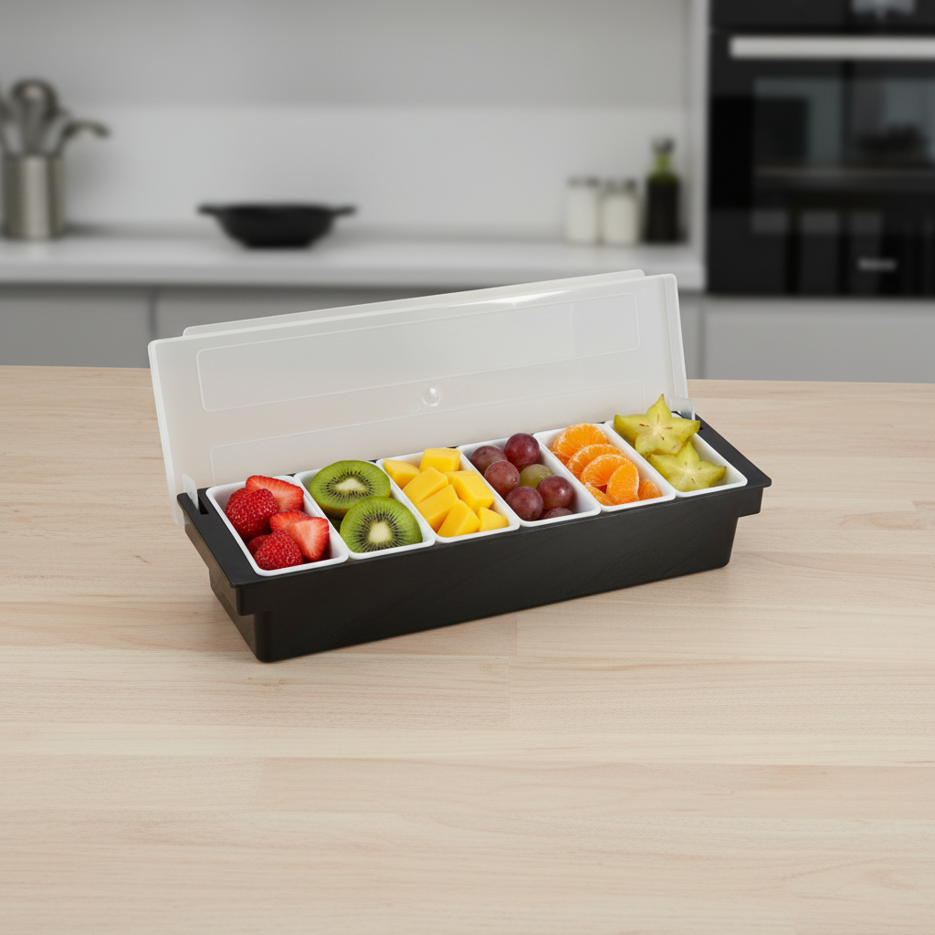 Контейнер для фруктов и ягод "MGprof" 6 секций по 470мл, цвет черный, материал пластик